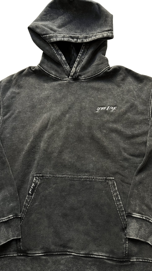Premium Heavyweight Acid-Washed Streetwear Black Hoodie